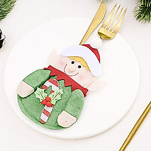 Christmas Silverware Holders Santa Elf Tableware Flatware Storage Bag Covers Red Green Cutlery Knives Spoon Forks Pocket Pouch 12pcs for Xmas Holiday Dining Decoration