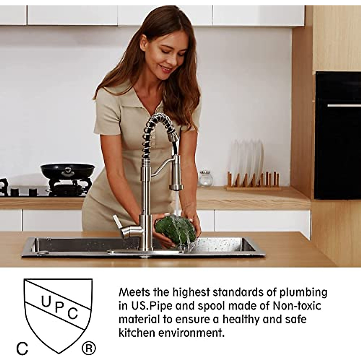 GUUKAR Kitchen Faucet with Pull Down Sprayer Commercial Spring Farmhouse Single Handle Kitchen Sink Faucet with Deck Plate, Brushed Nickel