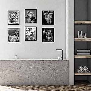 YAODAYAO Bathroom Wall Art Prints Set of 6 Glam Glitter Tissue Bathroom Artwork Wall Black and White Canvas Poster Modern Fun Fashion Wall Art Dog Funny Bathroom Wall decor (8"x10" UNFRAMED)