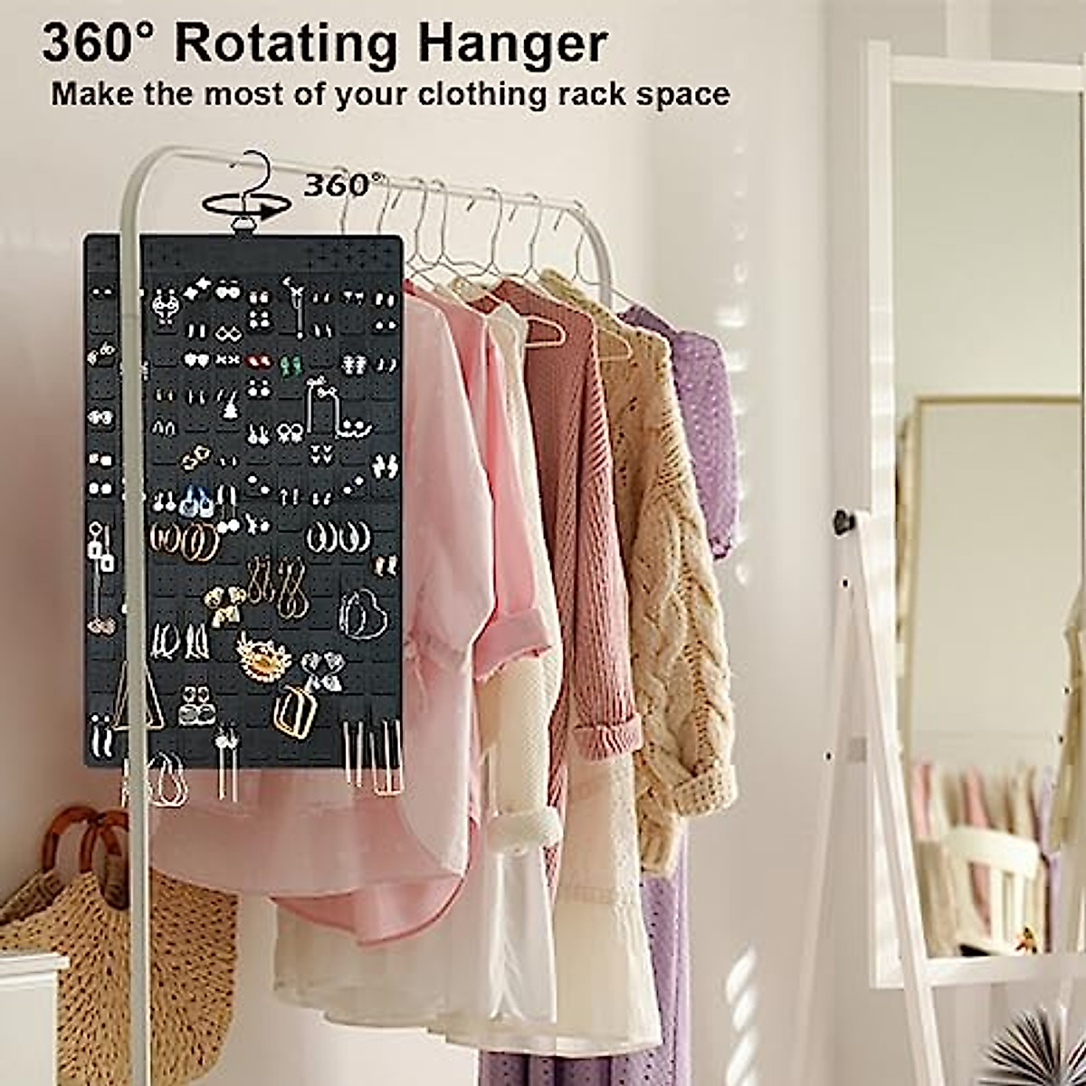 KMEOSCH Jewelry Holder Organizer, Hanging Jewelry Organizer Dual-Sided Earring Organizer Display for 300 Pairs of Earrings and Necklace Holder for 30 Necklaces-Black Jewelry Storage Organizer