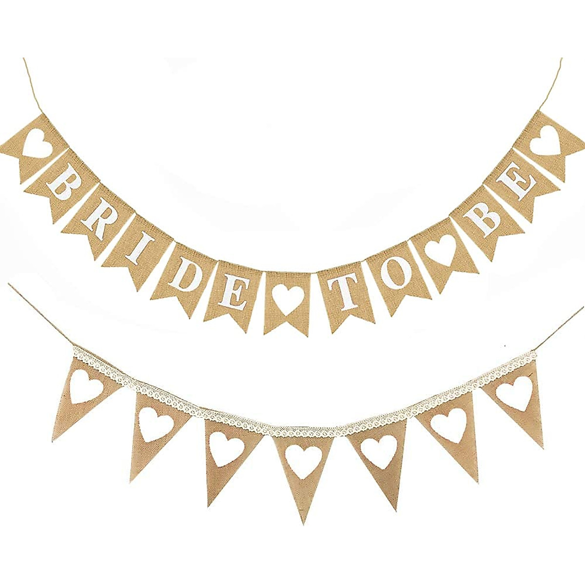 2 Set Bride to be Banner and Heart Banner Rustic Burlap Bunting Banner for Bridal Shower, Bachelorette Party Decorations