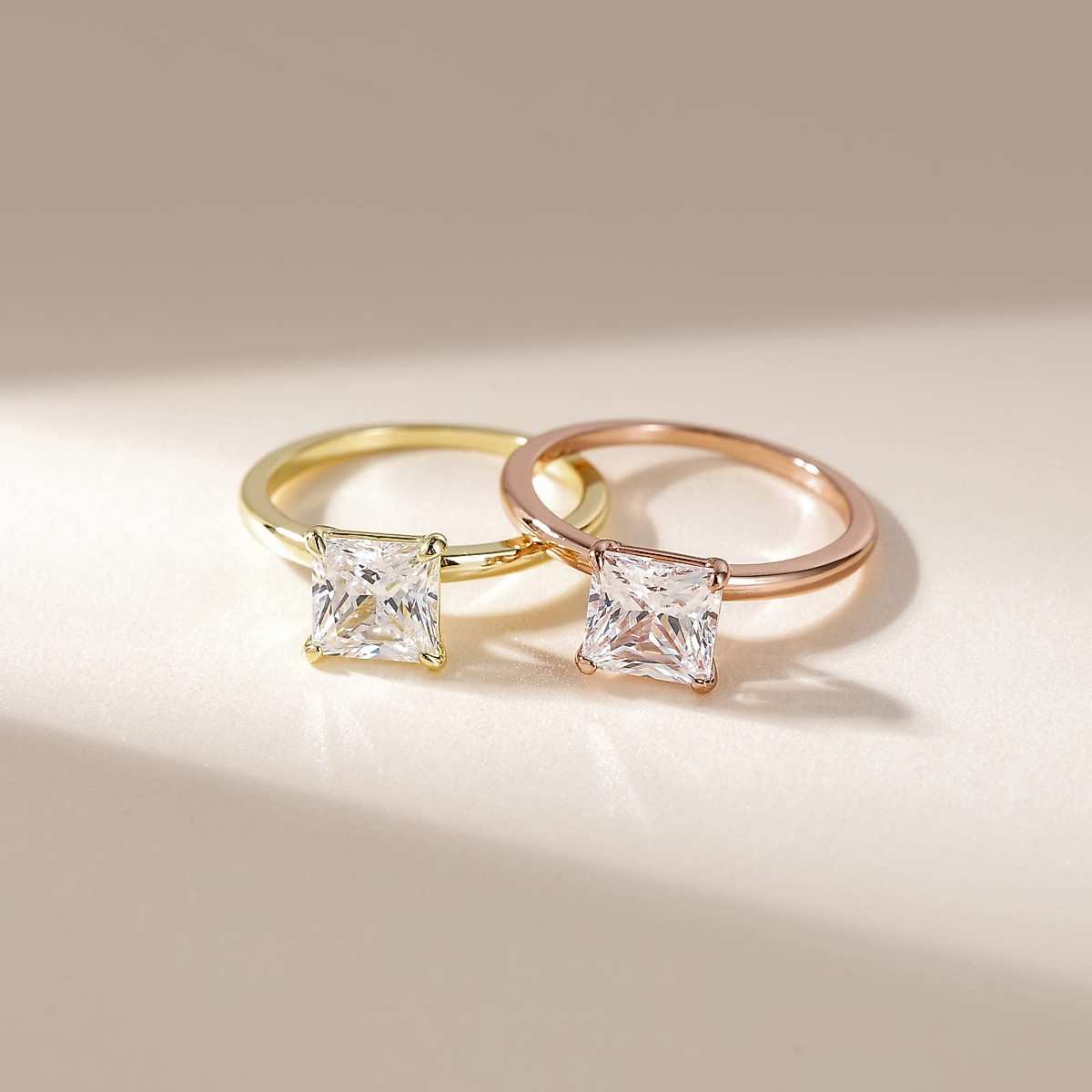 EAMTI 2CT 925 Sterling Silver Gold Engagement Rings Princess Cut Cubic Zirconia CZ Wedding Promise Rings for Her Stunning Wedding Bands for Women Size 6.5