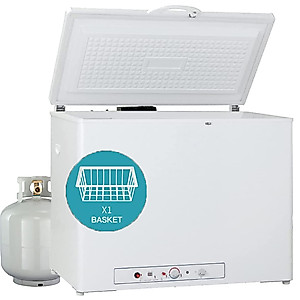 SMETA Propane Freezer Gas/Electric 110v Propane Chest Freezer Outdoor RV Refrigerator Off-grid Living Life Lockable Absorption 2Wway Deep Freezer for Camper Van, Large Capacity 7.1 Cu.Ft, White