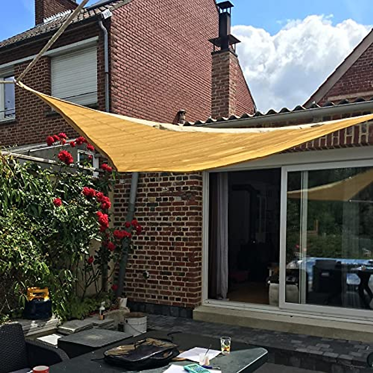 Grozoken Sun Shade Sail Triangle 10'x10'x10' UV Block Canopy Sail for Patio Backyard Lawn Garden Deck Outdoor Courtyard Park Carport Easy to Install Lightweight (Sand)