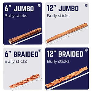 Devil Dog Pet Co. Jumbo Bully Sticks – 12 Inch 3 Pack Chew Treats, 100% All Natural, Free-Range Grass-Fed Beef – Long Lasting & Rawhide Free Bully Stick Dog Chews – Bully Sticks for Dogs