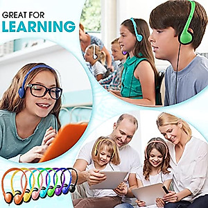 24 Pack Class Set Classroom School Headphones for Kids Child Children Multi Colored Stereo Over Ear Earphones Student Over The Head Headphones Bulk with 3.5 mm Headphone Plug for Adults, 8 Color