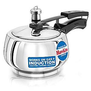 HAWKINS Contura Stainless Steel Pressure Cooker For Induction, Gas And Electric Stoves (1.5 Liter), silver (SSC15)