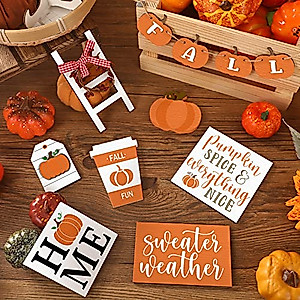 Two Tiered Tray with 11 Pcs Wooden Signs, Farmhouse Tiered Tray Decor Set Rustic Wood Home Kitchen Table Stand Decor Decorative Table Shelf Centerpiece(Autumn Style)