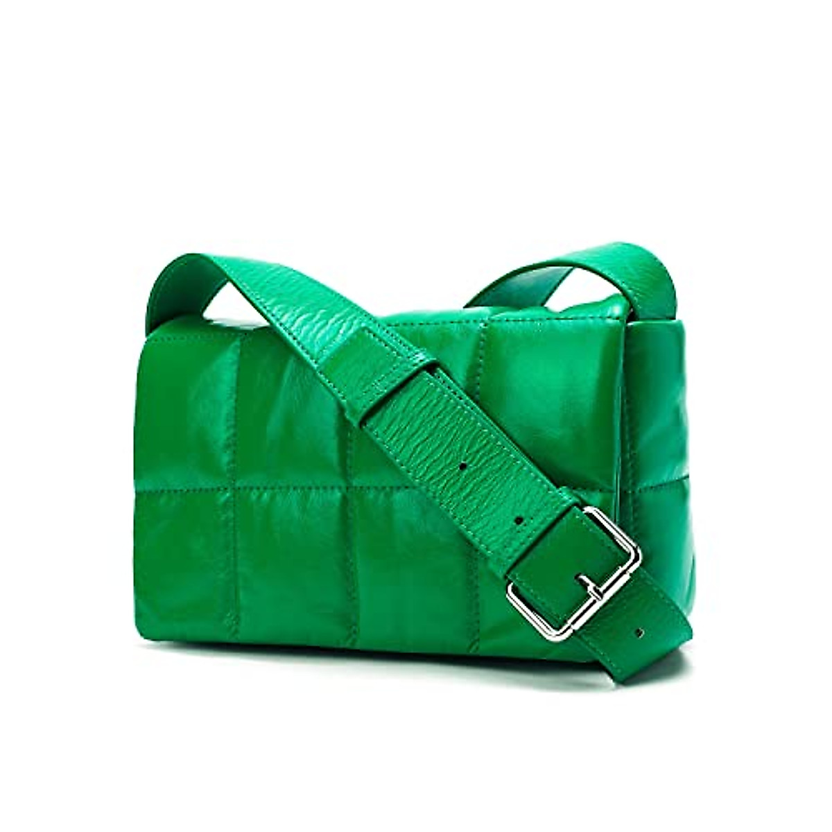 EvaLuLu Genuine Leather Crossbody Bag for Womens Quilted Shoulder Handbag (Green Leather)