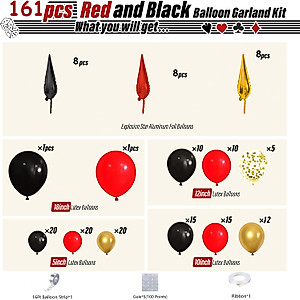 Bonropin 161pcs Red Black and Gold Balloons Garland Arch Kit with 5/10/12/18in Red Black Gold Balloons Explosion Star Balloons for 2024 Graduation Anniversary Casino Wedding Birthday Party Decorations
