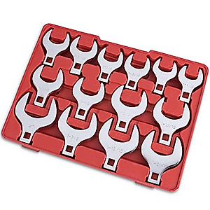 EFFICERE 14-Piece Premium 1/2" Drive Jumbo Crowfoot Wrench Set | Include Standard SAE Sizes from 1-1/16" to 2" with Storage Tray | Chrome Vanadium Steel and Mirror Chrome Finish