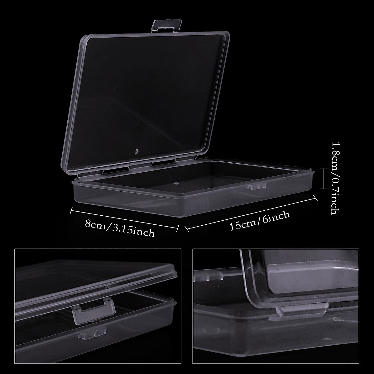 6 Pcs Rectangular Clear Plastic Storage Containers Box with Hinged Lid Plastic Beads Storage Containers Empty Case Organizer for Beads, Crafts, Jewelry, Small Items, 6 x 3.54 x 0.86"