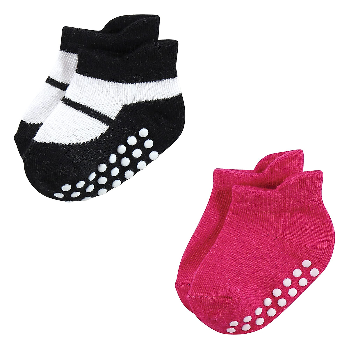 Hudson Baby Unisex Baby Non-Skid No-Show Socks, Pink Black, 6-12 Months