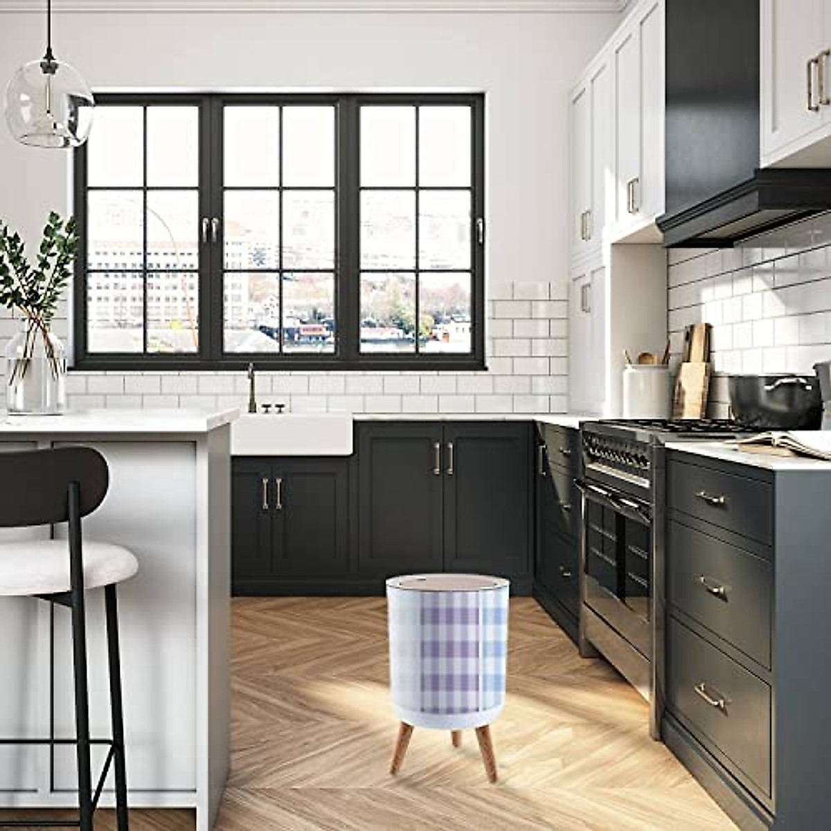 Trash Can with Lid Plaid Shirt Crossed Lines Vintage Seamless paterns Set Plaid Tartan Wood Small Garbage Bin Waste Bin for Kitchen Bathroom Bedroom Press Cover Wastebasket 7L/1.8 Gallon