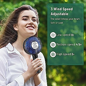 AMKEN Small Handheld Fan, Portable Mini Fan with Rechargeable Battery Personal Fan with 3 Speeds Hand Fan for Outdoor Camping Walking Shopping Office