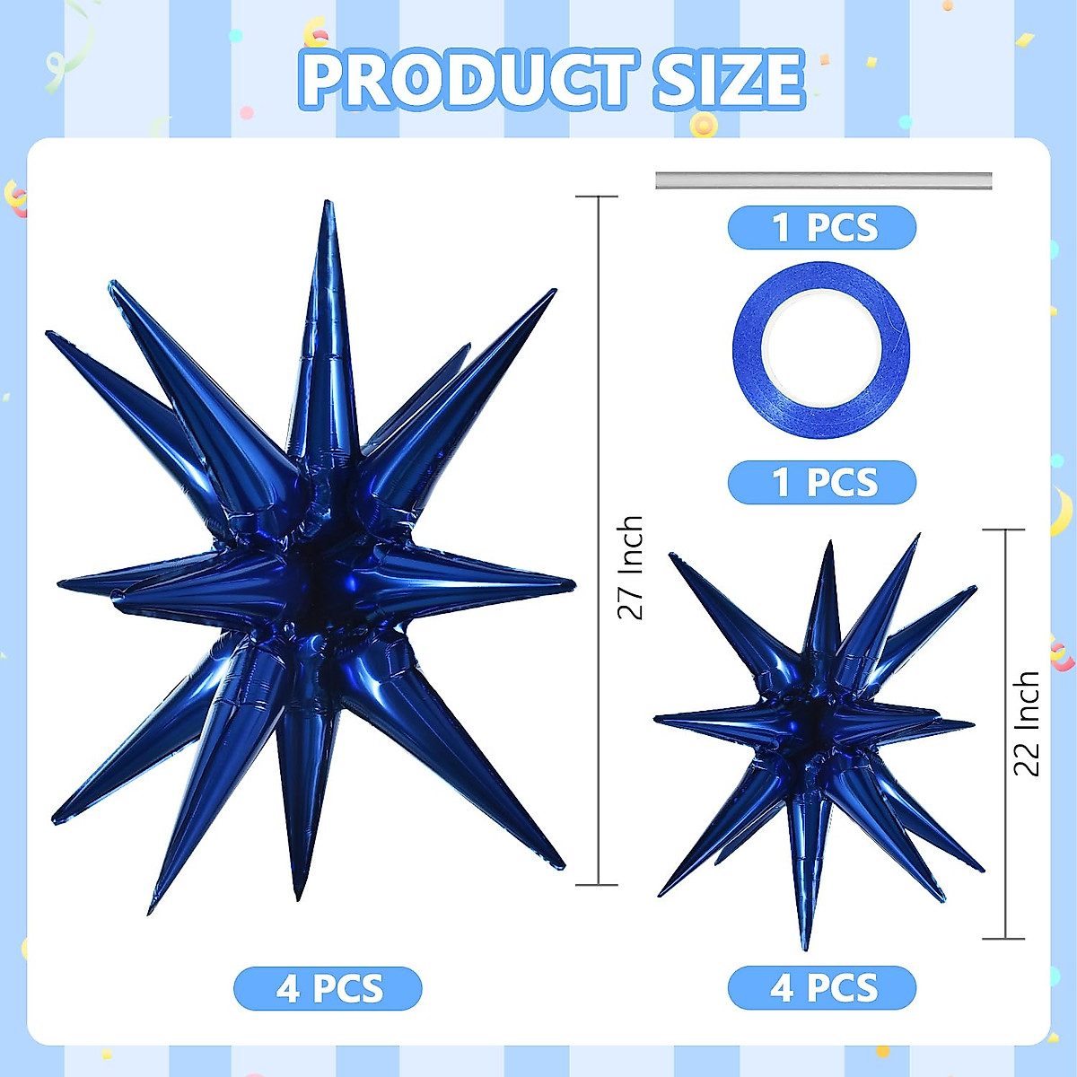 TONIFUL 8 Pcs Navy Blue Star Foil Balloons Large Star Balloons Blue Explosion Star Mylar Balloons for Party Backdrop Christmas New Year Birthday Wedding Baby Shower Anniversary Photo Booth Supplies