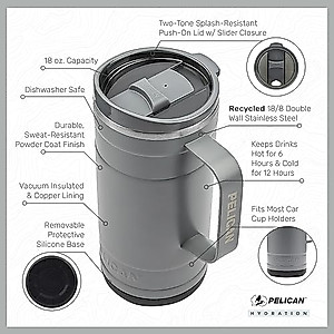 Pelican Hydration Pelican Ridge™ 18 oz Vacuum Insulated Tumbler - Recycled Stainless Steel Double Wall Travel with Dual Lid, Powder Coated Insulated Coffee Mug For Hot Cold Drinks, Jet Black