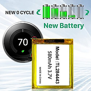 Replacement TL284443 Battery,(580mAh) High Capacity Replacement Battery for Nest TL284443, Fits Nest Learning Thermostat 2nd 3rd Generation, T3007ES, T3008US, A0013, T4000ES Smart Home Battery