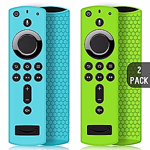 2 Pack Remote Case/Cover for Fire TV Stick 4K,Protective Silicone Holder Lightweight Anti Slip Shockproof for Fire TV Cube/3rd Gen All-New 2nd Gen Alexa Voice Remote Control-Turquoise,Green