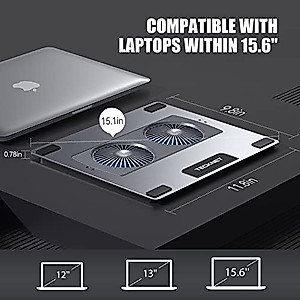 TECKNET Laptop Cooling Pad, Slim Portable Laptop Cooler with 2 Separable Quiet Fans, Adjustable Laptop Cooling Stand for 12"-15.6" Laptops
