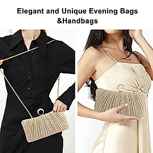 YYW Evening Handbag Women Gold Glitter Clutch Purse Pleated Wedding Clutch for Bridal Wedding Party (Gold)