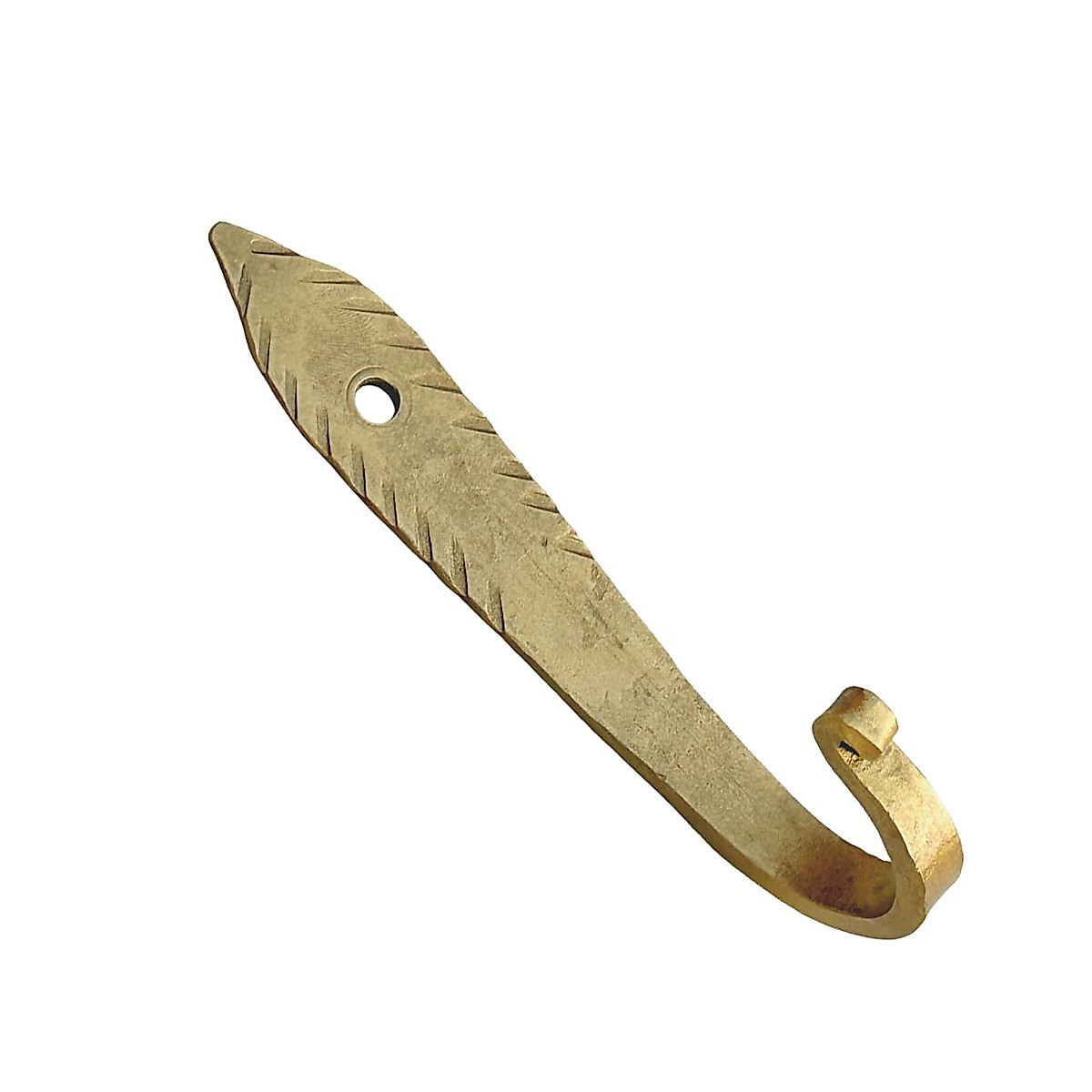 Living Ideas Hand Forged Coat Hook Wrought Iron Handmade Rustic Wall Hook for Towel, Plant & Mug Blacksmith Farmhouse Bathroom Hook Rack Antique Brass Finish Heavy Duty Kitchen Utensils Hooks