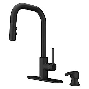 Pfister Zanna Kitchen Faucet with Pull Down Sprayer and Soap Dispenser, Single Handle, High Arc, Matte Black Finish, F5297ZNRB
