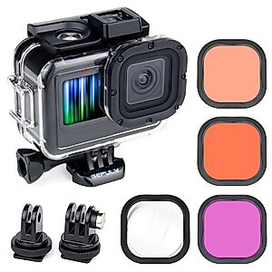 GEPULY Waterproof Case with Dive Filters for GoPro Hero 13 12 11 10 9 Black, 60M Underwater Protective Dive Housing Case with Red, Snorkel, Magenta, 5X Close-up Macro Filters
