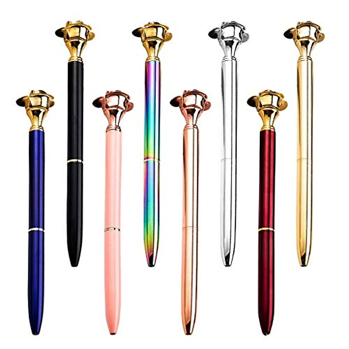 JYDQM 8pcs Customized with Own Logo Diamond Ballpoint Pen Rose Gold Metal Pens