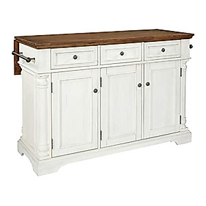 OSP Home Furnishings Cocina Kitchen Island with Wood Top, Drop Leaf and Decorative Steel Hardware, White and Brown
