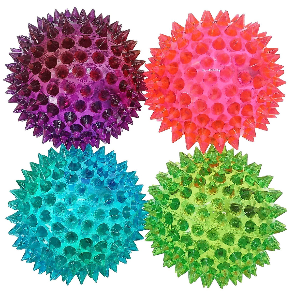 JA-RU Light Up Ball (4 Balls) Rubber Spiky Balls for Kids. Stress Relief Toy Autism Sensory Products. Dog Chew Toy Bulk Birthday Party Favors, Goodie Bag Stuffers. 699-4s
