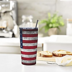 VKKOEWL American Flag Stainless Steel Insulated Tumbler 20 Oz Travel Water Bottle Coffee Mug Drink Cup With Lid Straw