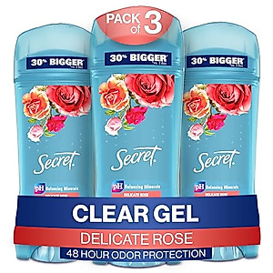 Secret Antiperspirant and Deodorant Women, Delicate Rose Scent, Clear Gel 3.4 oz (Pack of 3)