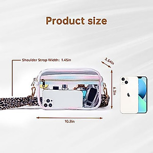 Clear Crossbody Bag stadium approved,Clear Bag for Women men Transparent bag for Concerts Sports for Concerts Sports（Gradual1++Leopard Print Shoulder Strap）