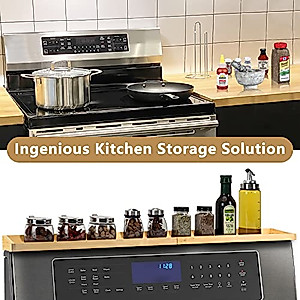 Magnetic Stovetop Shelf, Bamboo Stove Shlef Rack for Spice Storage, Over Stove Top Shelf Organizer for Kitchen, Natural Over Stovetop Oven Shelf Spice Rack Above The Stove 15" X 2 Pack, 30" Length