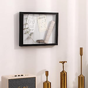 Muzilife Shadow Box Picture Frame with Linen Board Deep Wood Glass Display Case Ready to Hang Memory Box Baby Sports Memorabilia, Pins, Awards, Medals, Wedding, Tickets and Photos, Black, 2pcs 11X14