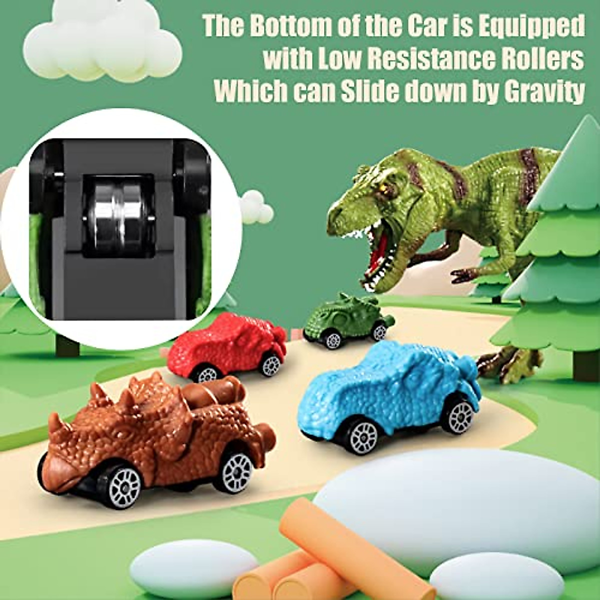 Juqic Children's Toy Car Ramp Track Dinosaur Spray Hills Adventure Railcar Slot Car Vehicle Race Play Set with 20 Mini Cars for Preschool Boys Puzzles Gifts Kids Ages 3 to 6 or Older (Spray Dinosaur)