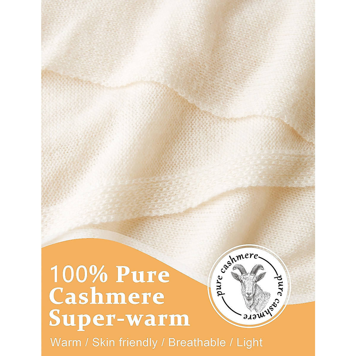 VIKIDEER 100% Cashmere Scarf Knitted Wrap Shawl Extra Large Long Scarf Stole for Women Wayfarer Travel White