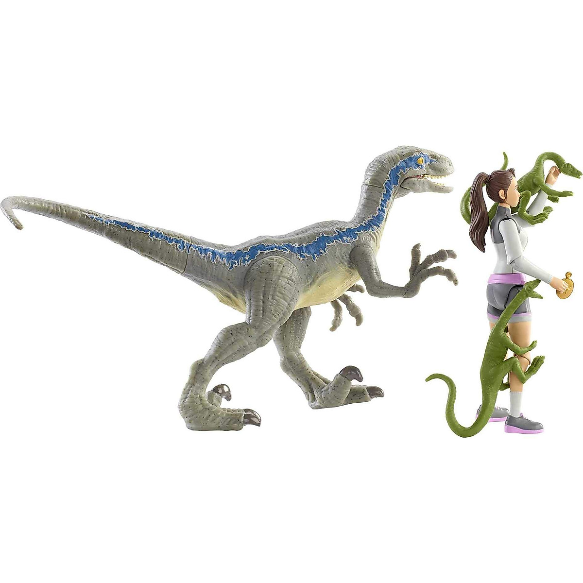 Mattel Jurassic World Camp Cretaceous Yasmina Yaz and Velociraptor Human and Dino Pack with 2 Action Figures, 2 Compys Figures and Accessory, Toy Gift Set and Collectible
