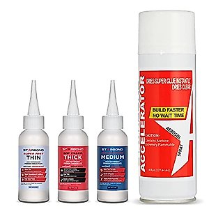 Premium CA Glue with Activator Bundle by STARBOND - (2oz) Thin CA Glue, Medium CA Glue, Thick CA Glue, 6 oz. Aerosol Accelerator - CA Glue for Woodworking, Woodturning, Hobby Models, 3D Printing