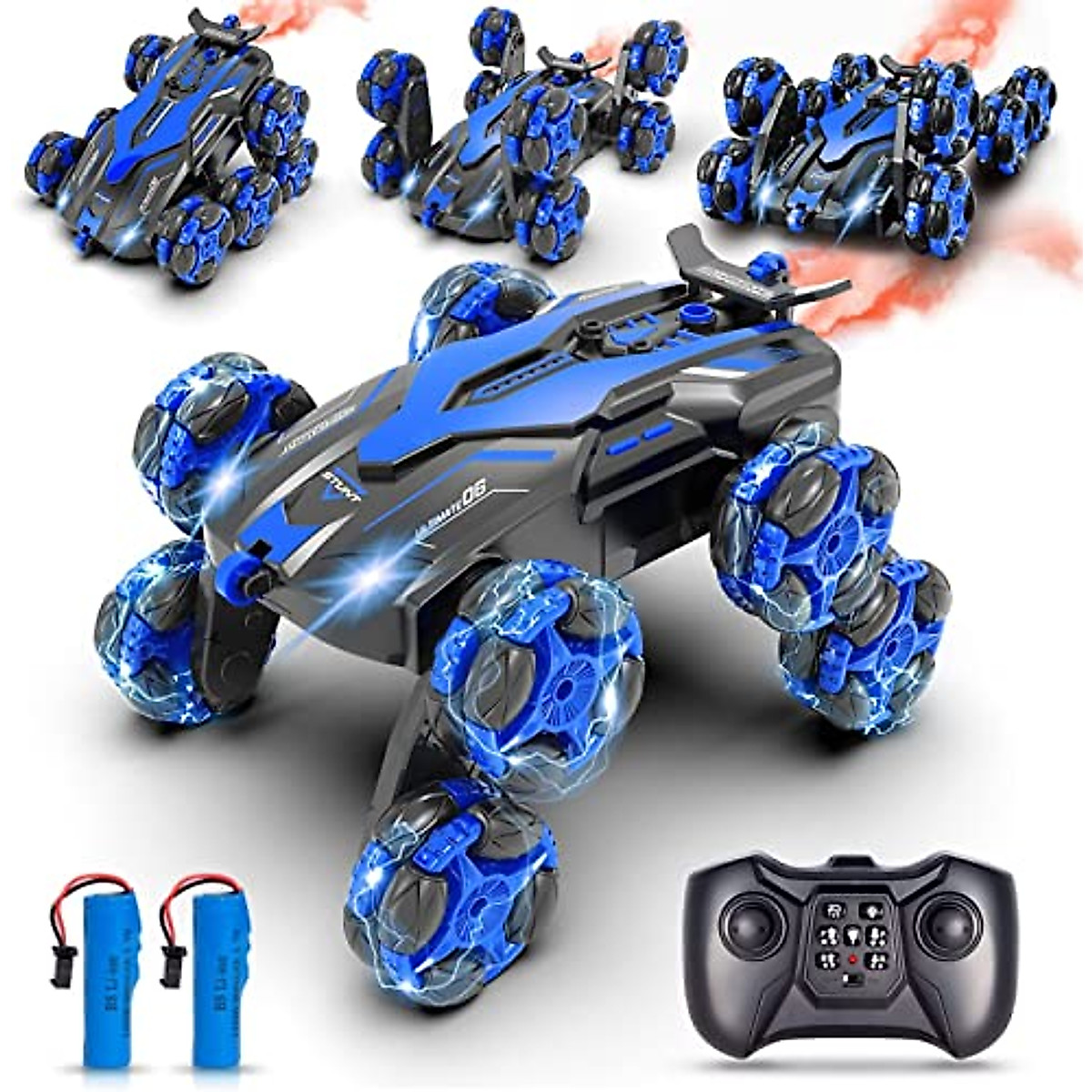 Remote Control Car for Boys 4-7 & 8-12, Kids RC Stunt Car Toy, 360 ° Rotating Remote Control Car Toys with Spray and LED, 2.4Ghz RC Cars, 2 Batteries, Birthday Gift for 6, 7+ Year Old Boys