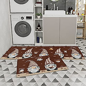 Coffee Gnomes Kitchen Mat Set 2 Piece Kitchen Rugs, Farmhouse Brown Coffee Beans Soft Non-Slip Rubber Backing Floor Mats Doormat Bathroom Runner Area Rug Carpet, 19.7x31.5in + 19.7x47.2in