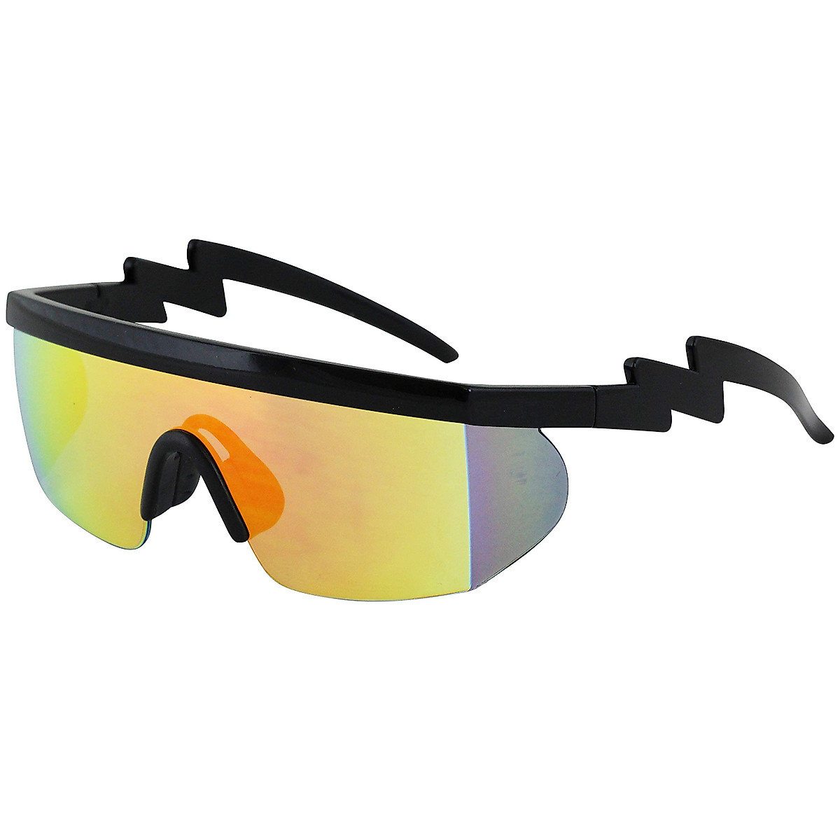 FLAWLESS EYEWEAR Semi Rimless Goggle Style Retro Rainbow Mirrored Lens ZigZag Sunglasses (2 PACK: RainbowGreen and BlackOrange)