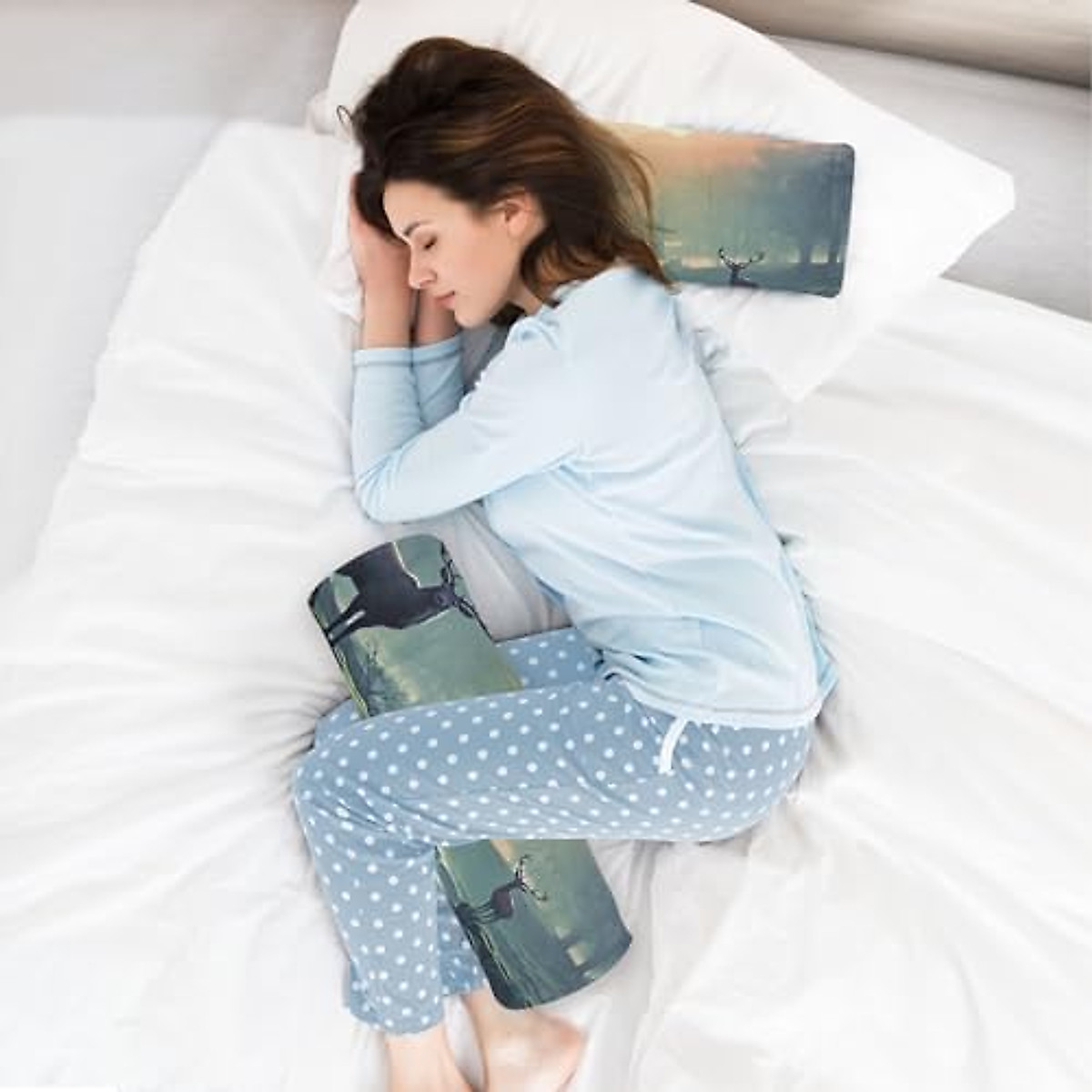 xigua Deers Neck Roll Pillow for Neck Relief with Removable Washable Cover - Memory Foam Round Cylinder Bolster, Ergonomically Designed for Head, Neck, Back, and Legs