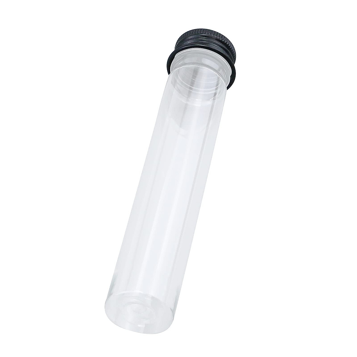 Woogim 10 pcs Plastic Test Tubes, 27×150mm(65ml) Flat Test Tubes with Black Screw Cap for Bath Salts, Gumball Candy Storage, Hot Chocolate,Party Favors