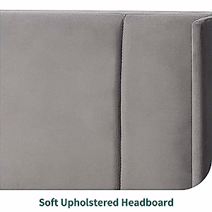 YITAHOME Upholstered Wingback Platform Bed with Headboard, Bed Frame with Wood Slat, No Box Spring Needed, Mattress Foundation (Queen), Grey