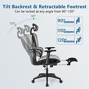 POWERSTONE Ergonomic Mesh Office Chair with Adjustable Lumbar Support, High Back Office Chair with Adjustable 3D Armrests, Big and Tall Mesh Chair with 2D Headrest, BIFMA Certified Gas Bar, Footrest