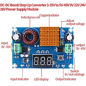 DC-DC Step Up Module Power Supply Voltage Boost Module Converter Regulator 3-35V to 5V-45V Power Supply Module 5A DIY Charger Large Power Module