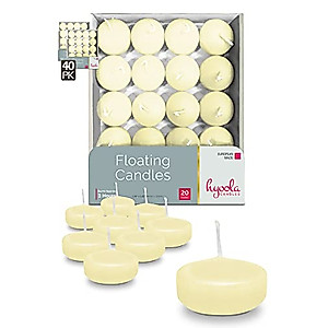 HYOOLA Premium Ivory Floating Candles 1.75 Inch - 3 Hour - 40 Pack - European Made