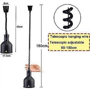 LINKANRUO 2PCS Commercial Food Warmer, Buffet Heating Lamp for Keep Food Warm, 60-180cm Retractable Food Heating Lamp Food Heat Pendant Light for Food Service Restaurant Kitchen Lamps(Silver)